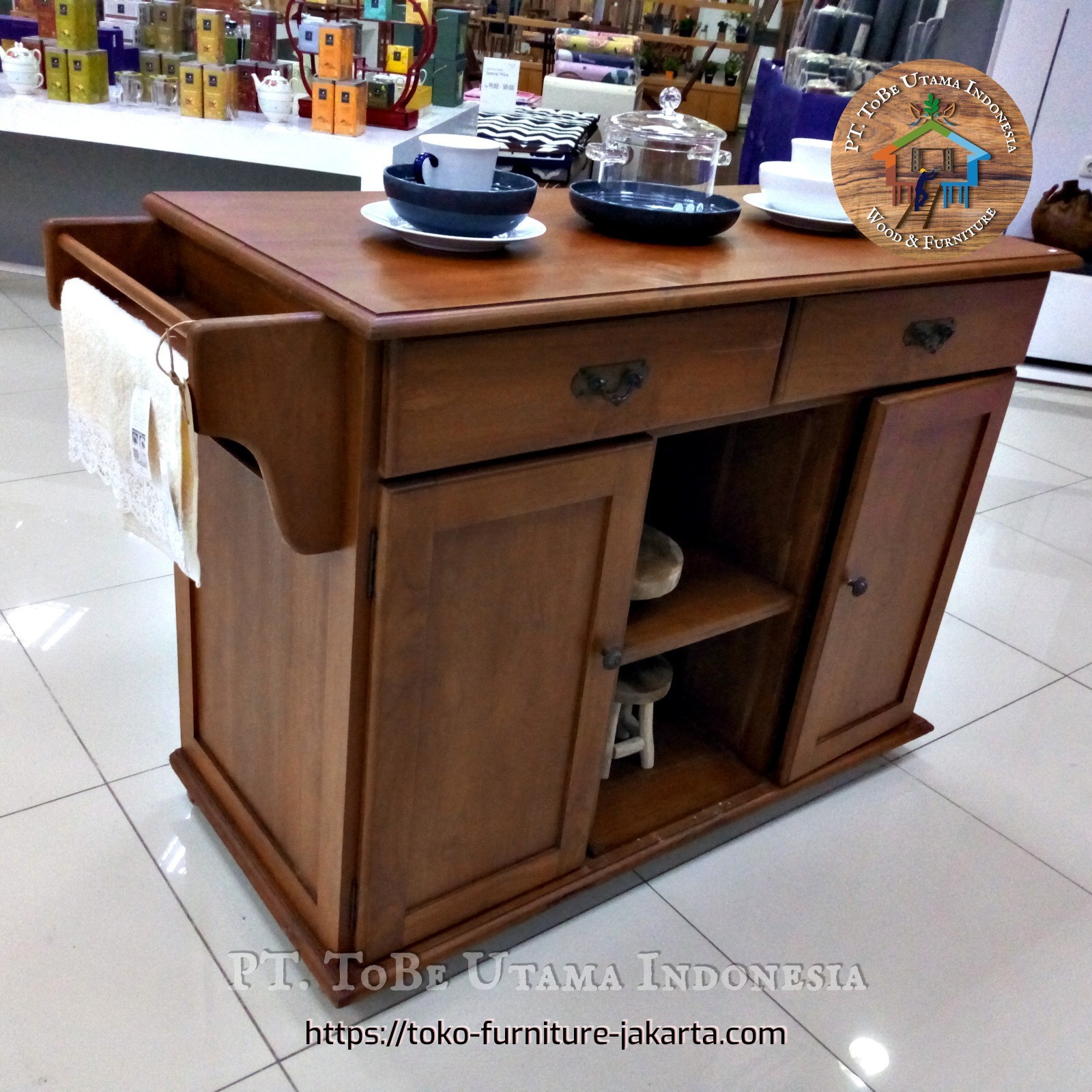 Teak Wood Trolley – With Wheels and a Handle for an Easy Movement